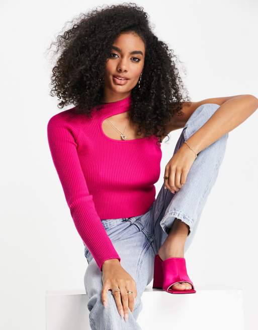 ASOS DESIGN crop knitted top with one shoulder and asymmetric neckline ...