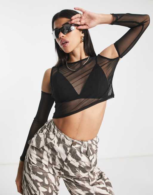ASOS DESIGN - Crop top à épaules nues en tulle - Noir | ASOS