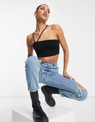ASOS DESIGN - Crop top a fascia con spalline asimmetriche nero | ASOS