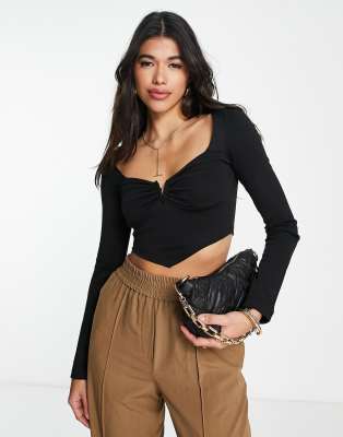 ASOS DESIGN - Crop top à manches longues avec armature en V - Noir | ASOS