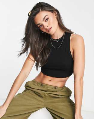 ASOS DESIGN - Crop top côtelé à dos nageur avec coutures visibles - Noir | ASOS