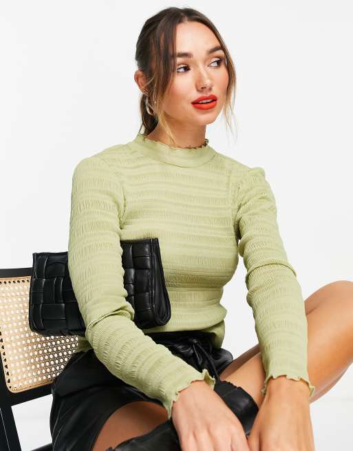 Asos Design Crop Top Froncé En Tulle à Manches Longues Et à Encolure