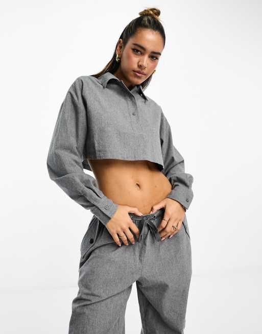 Asos Design Crop Top Spazzolato Grigio In Coordinato Asos