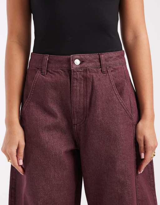 ASOS DESIGN cropped barrel leg jean in plum | ASOS