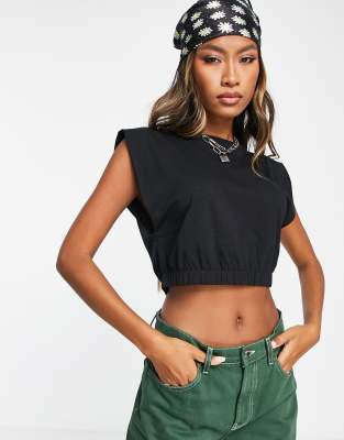 ASOS DESIGN cropped boxy tank top with elastic hem in black | ASOS