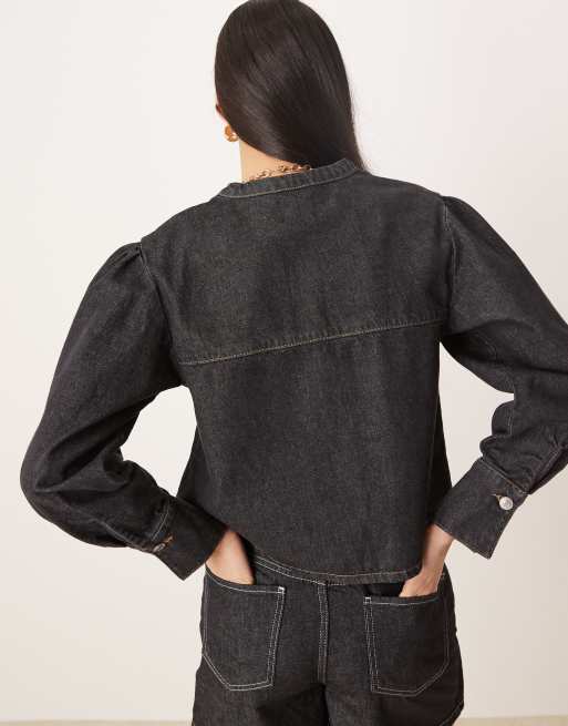 ASOS DESIGN cropped denim top with blouson sleeves | ASOS