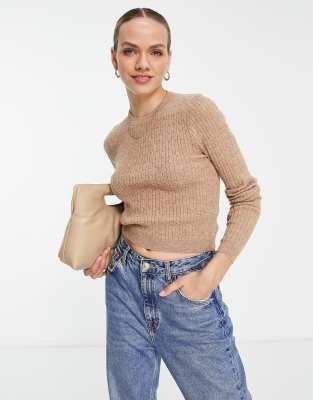 ASOS DESIGN cropped jumper in mini cable stitch in camel | ASOS