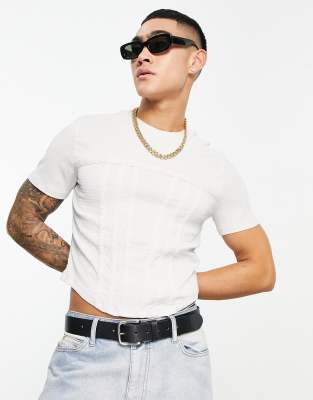 ASOS DESIGN cropped muscle fit T-shirt with corset detail in gray ...