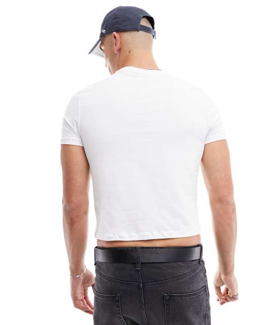 ASOS DESIGN cropped muscle t-shirt in white with text chest print | ASOS