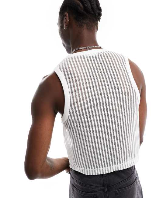 ASOS DESIGN cropped muscle tank top in white sheer rib | ASOS