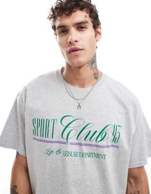 ASOS DESIGN cropped oversized t-shirt with sports front print in grey marl | ASOS