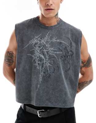 ASOS DESIGN cropped oversized tank in heavyweight 220gsm washed ...