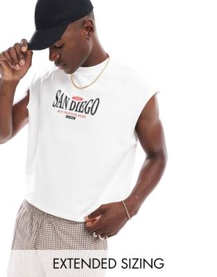 ASOS DESIGN cropped oversized tank vest with city front print | ASOS