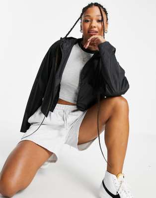 ASOS DESIGN cropped rain jacket with hood in black | ASOS