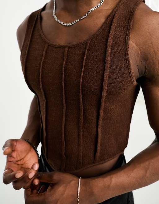 ASOS DESIGN cropped skinny vest in brown with corset detail | ASOS