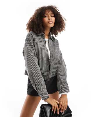 ASOS DESIGN cropped striped jacket in charcoal | ASOS