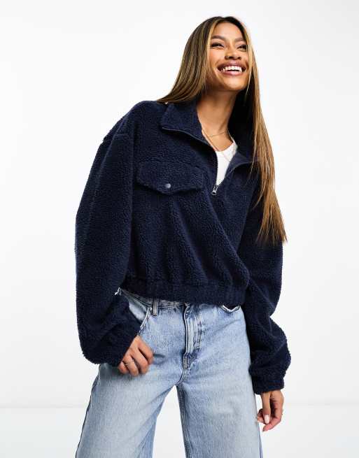 Asos Design Cropped Sweatshirt Van Borg Met Korte Rits En Zak In