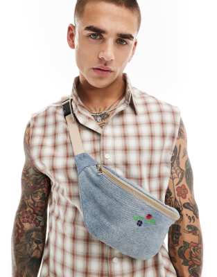 ASOS DESIGN cross body fanny pack with embroidered flower in color | ASOS