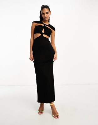 ASOS DESIGN cross front twist midi dress in black | ASOS