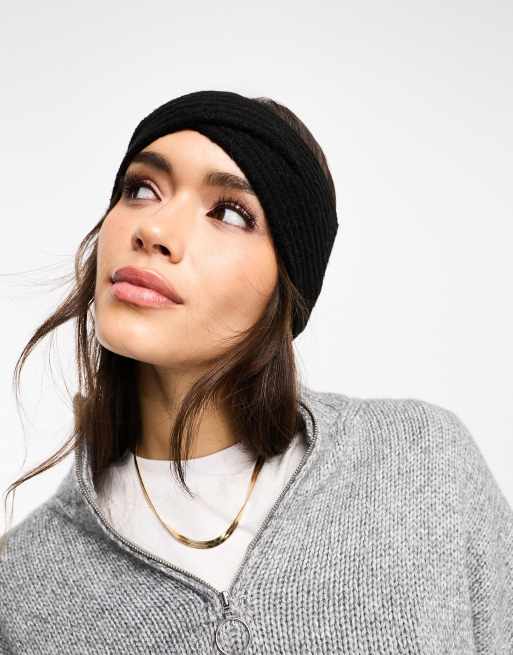 ASOS DESIGN cross over knit headband in black | ASOS