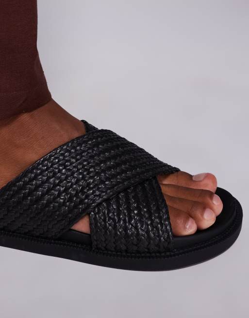ASOS DESIGN cross over sandals in black weave | ASOS