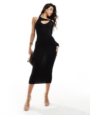 ASOS DESIGN cross strap one shoulder midi dress with central neckline ...