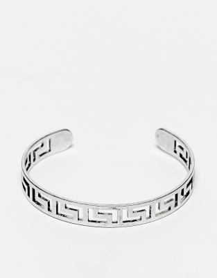 ASOS DESIGN cuff bracelet with greek wave cut out in silver tone | ASOS