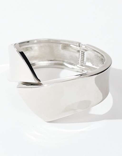 ASOS DESIGN cuff bracelet with square wrap-around detail in silver tone ...