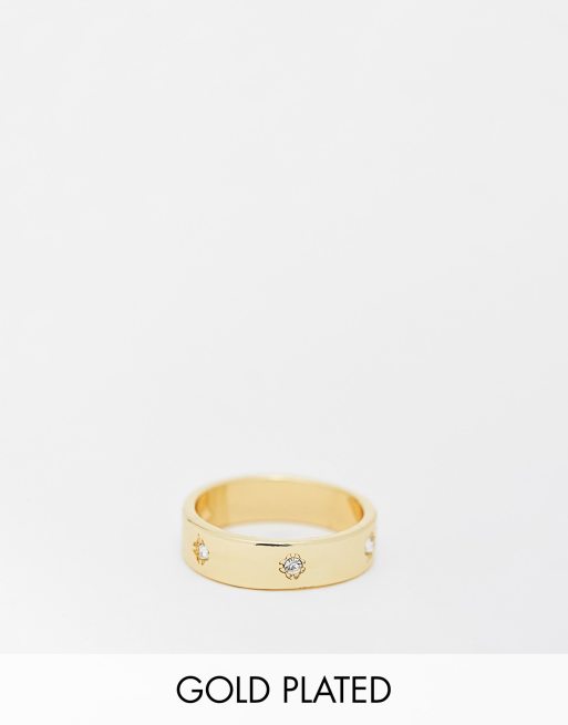 Asos Design Curve 14k Gold Plated Ring With Crystal Design Asos