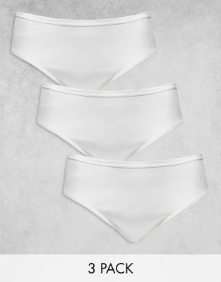 ASOS DESIGN Curve 3 pack ribbed briefs in white | ASOS