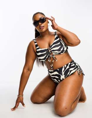 ASOS DESIGN Curve adjustable leg high waist bikini bottoms in oversize mono zebra print | ASOS