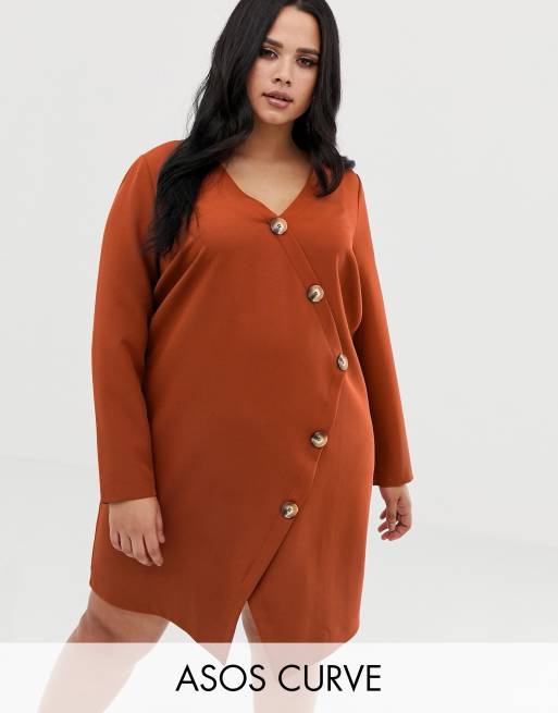 Asos Design Curve Asymmetrisches Mini Etuikleid Mit Knopfleiste Asos
