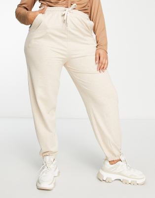 ASOS DESIGN Curve basic slim trackies in oatmeal marl | ASOS