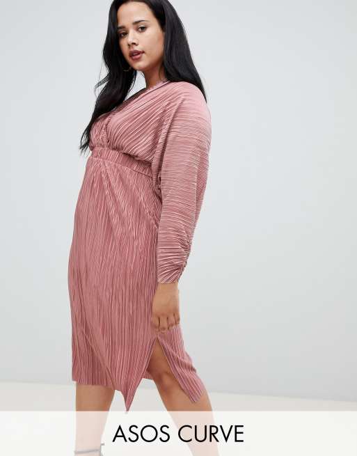 Asos Design Curve Batwing Midi Plisse Dress Asos
