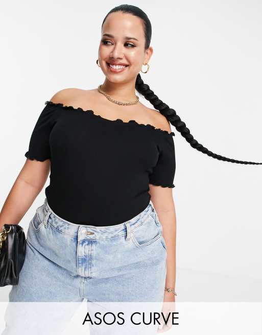 Asos Design Curve Body In Schwarz Mit Bardot Ausschnitt Und