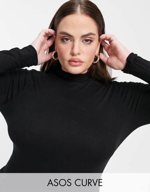 ASOS DESIGN Curve - Body manches longues à col montant - Noir | ASOS