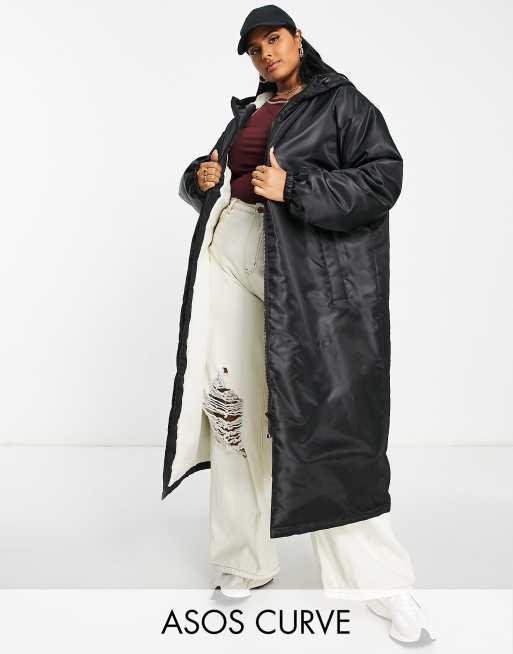 ASOS DESIGN Curve borg lined nylon rain coat in black | ASOS
