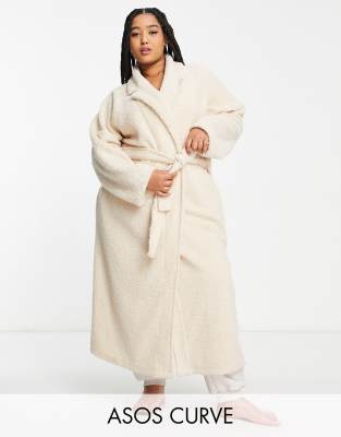 ASOS DESIGN Curve borg maxi robe in neutral | ASOS