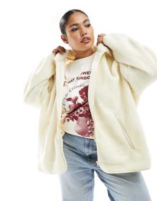 ASOS DESIGN Curve borg zip up fleece in cream | ASOS