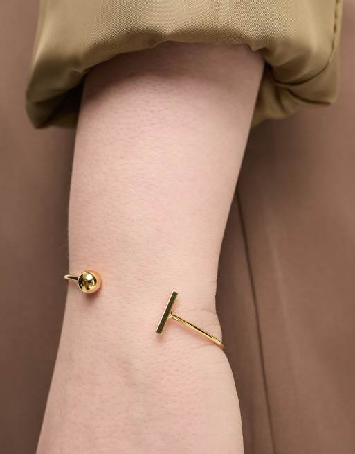 Asos Design Curve Bracelet Jonc En Plaqué Or 14 Carats Avec Barre Et