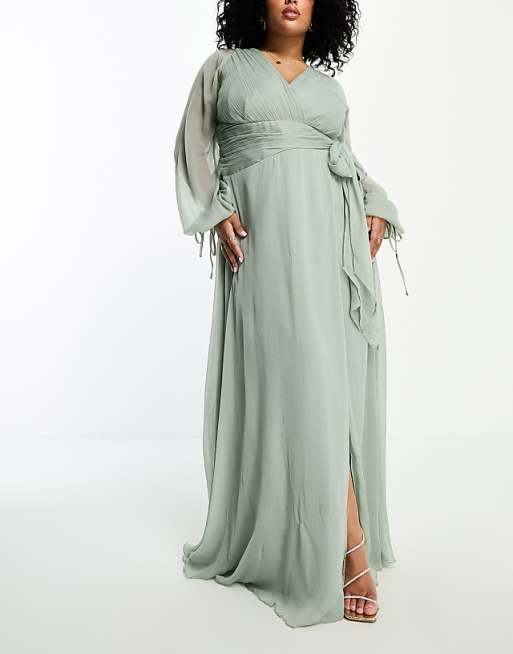 ASOS DESIGN Curve bridesmaid long sleeve ruched maxi dress with wrap ... ASOS DESIGN Curve bridesmaid long sleeve ruched maxi dress with wrap ...