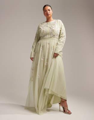 ASOS DESIGN Curve Bridesmaid pearl embellished long sleeve maxi dress ...