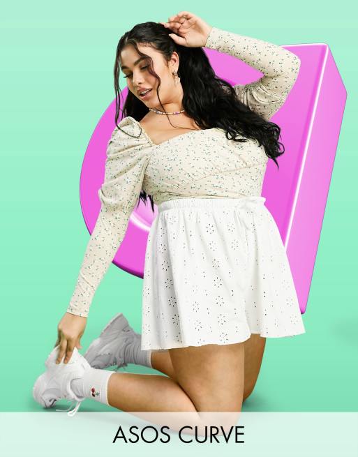 ASOS DESIGN Curve broderie flippy short in white | ASOS
