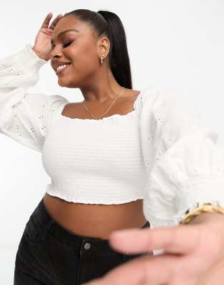 ASOS DESIGN Curve broderie sheered top in white | ASOS