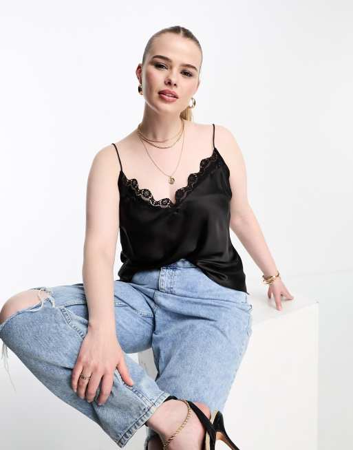 ASOS DESIGN Curve - Caraco avec bordure en dentelle - Noir | ASOS