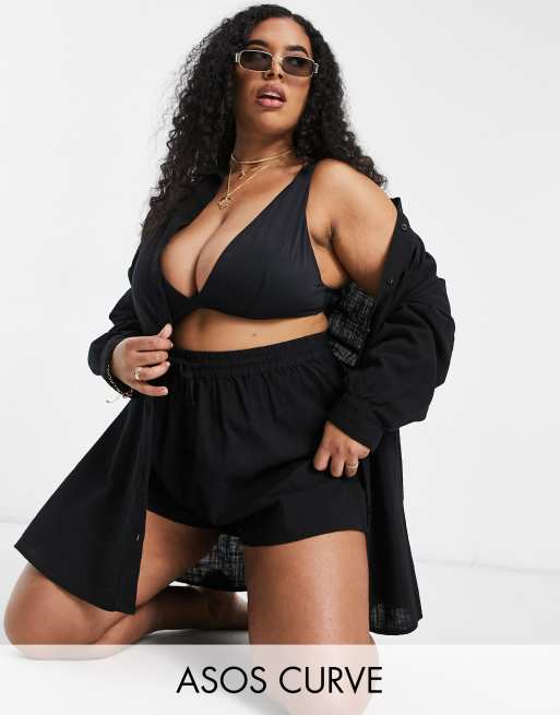 Asos Design Curve Chemise De Plage Texturée Et Boutonnée Noir Asos