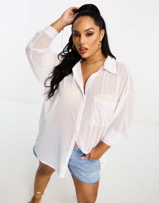 ASOS DESIGN Curve - Chemise oversize en tulle - Blanc | ASOS