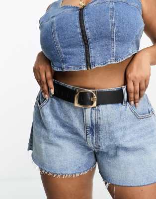 ASOS DESIGN Curve chunky gold buckle belt in black | ASOS
