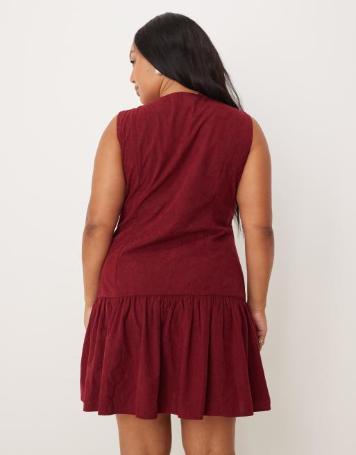 ASOS DESIGN Curve corduroy slash neck button down dropped waist mini ...