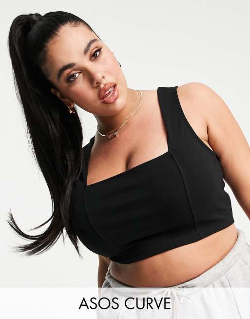 Asos Design Curve Crop Cami Top With Square Neck And Seam Detail In